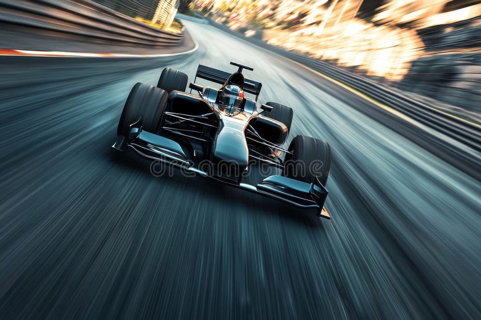 Formula 1 Car Speeding Around a Bend on a Track. Generative AI. Stock ...
