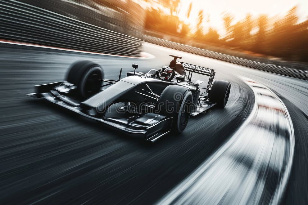 Formula 1 Car Speeding Around a Bend on a Track. Generative AI. Stock ...
