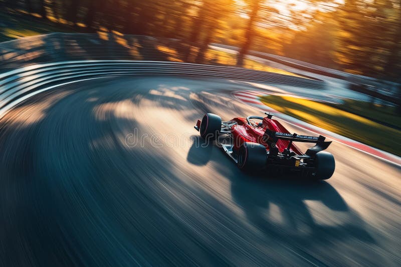 Formula 1 Car Speeding Around a Bend on a Track. Generative AI. Stock ...