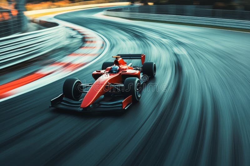 Formula 1 Car Speeding Around a Bend on a Track. Generative AI. Stock ...
