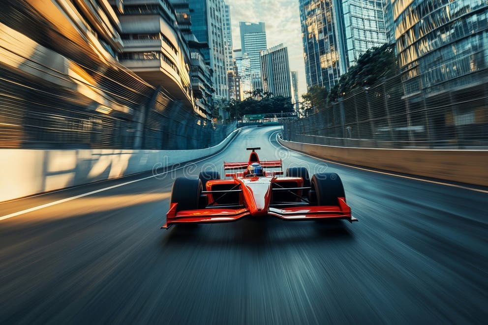 Formula 1 Car Speeding Around a Bend on a Track. Generative AI. Stock ...