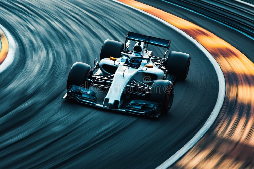 Formula 1 Car Speeding Around a Bend on a Track. Generative AI. Stock ...