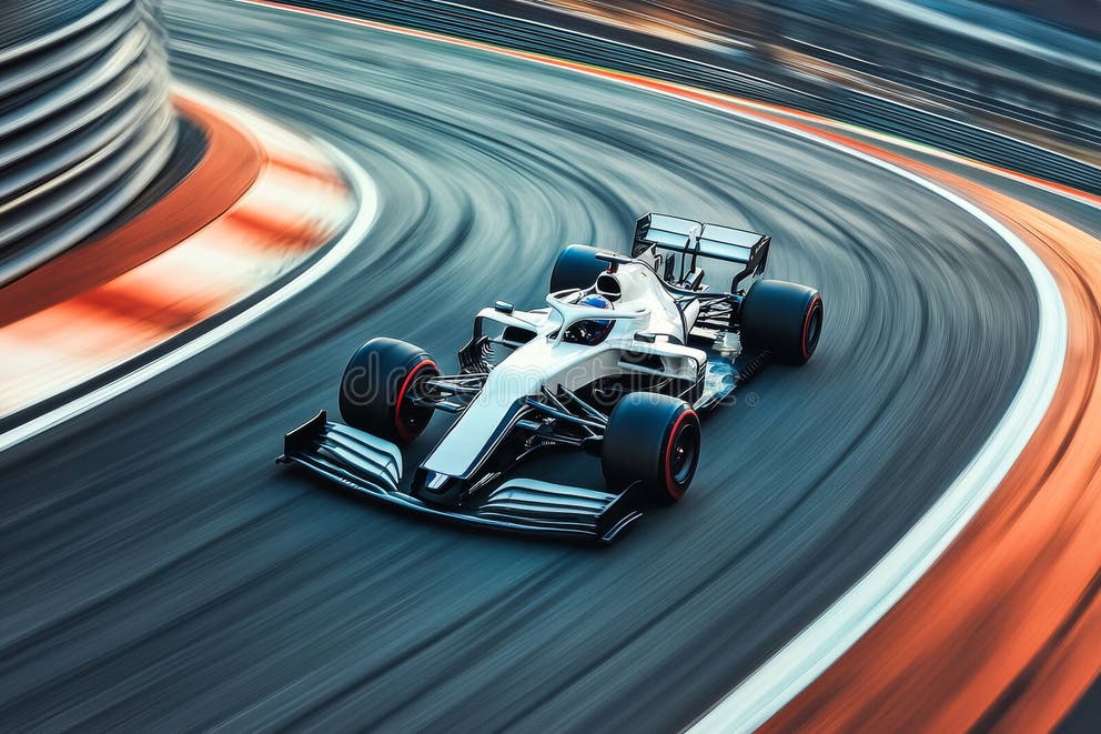 Formula 1 Car Speeding Around a Bend on a Track. Generative AI. Stock ...