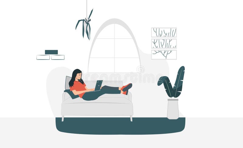 The Girl Works at the Computer, Sitting on a Bag with Beans Epidemic ...