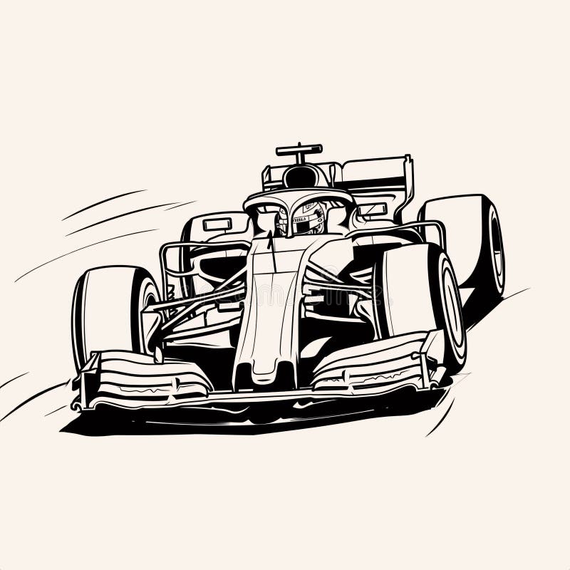 Formula One Car - a Black and White Drawing of a Race Car Stock ...