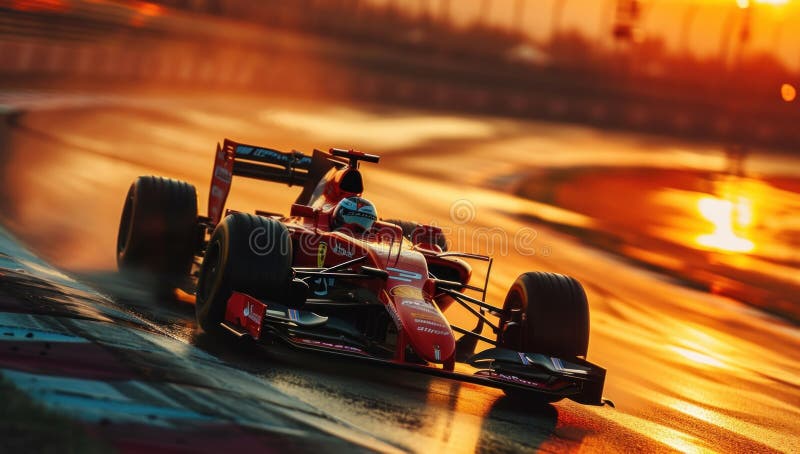 Formula One Car Go Fast at the Raceway during Sunset Stock Image ...