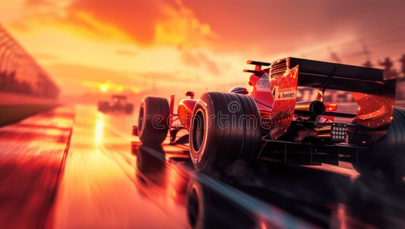 Formula One Car Go Fast at the Raceway during Sunset Stock Photo ...