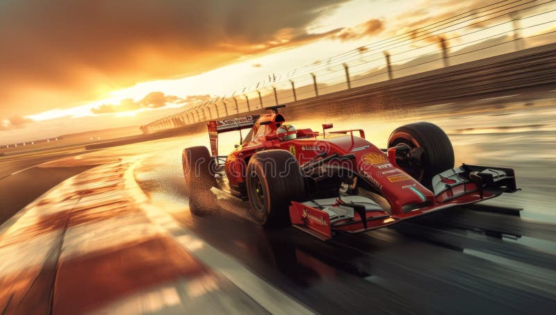 Formula One Car Go Fast at the Raceway during Sunset Stock Image ...