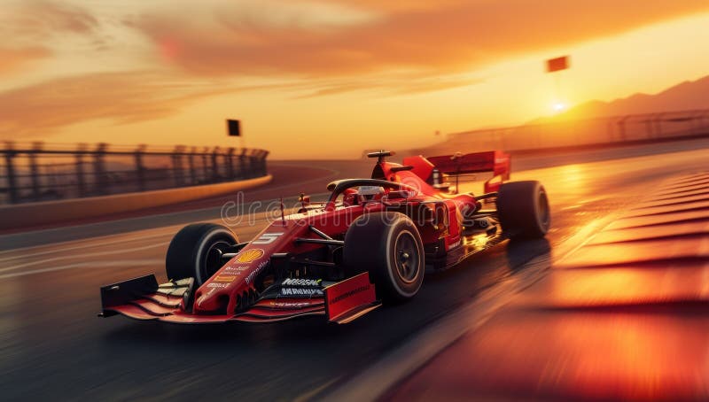 Formula One Car Go Fast at the Raceway during Sunset Stock Image ...