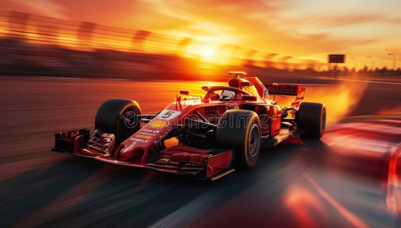 Formula One Car Go Fast at the Raceway during Sunset Stock Photo ...