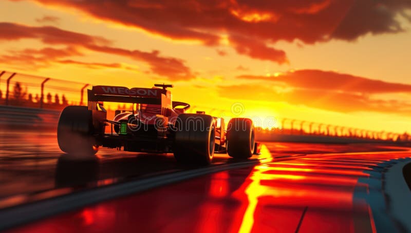 Formula One Car Go Fast at the Raceway during Sunset Stock Image ...
