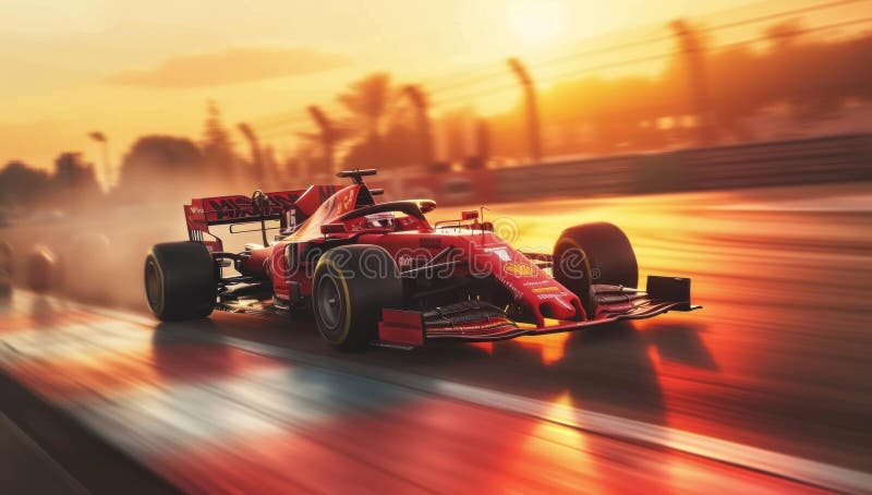 Formula One Car Go Fast at the Raceway during Sunset Stock Image ...