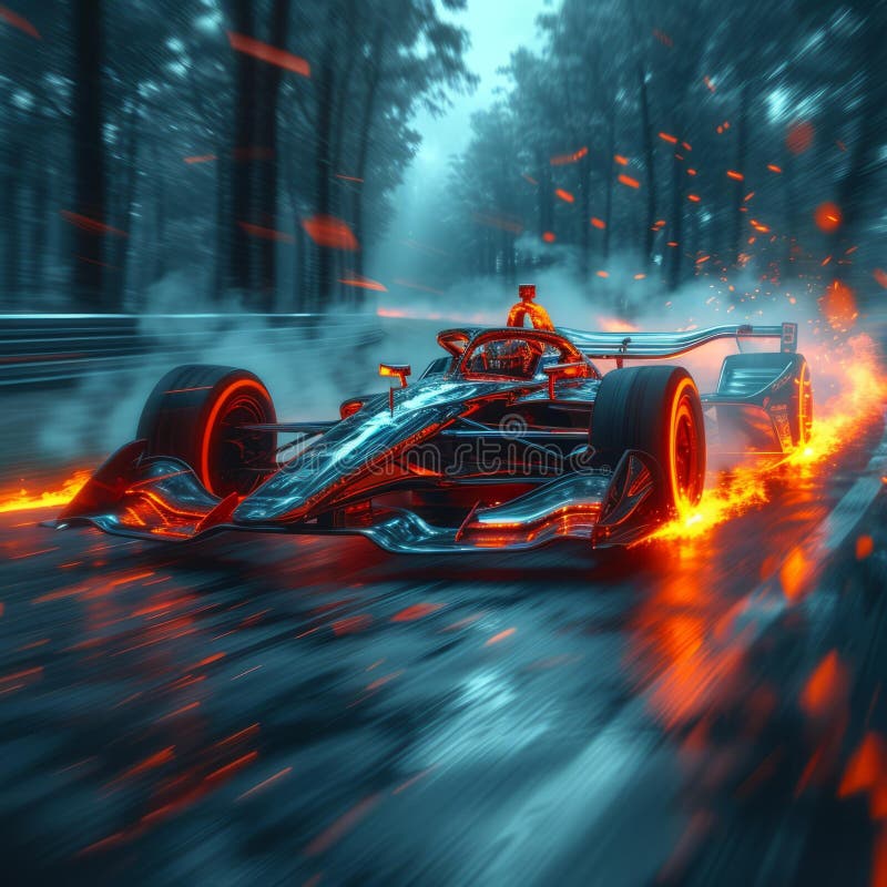 Formula One Car Racing through a Forest Generated Using AI. Stock ...