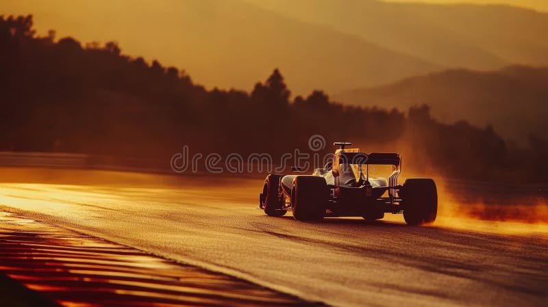 Formula One Racecar during a Breathtaking Sunset on the Racing Track ...