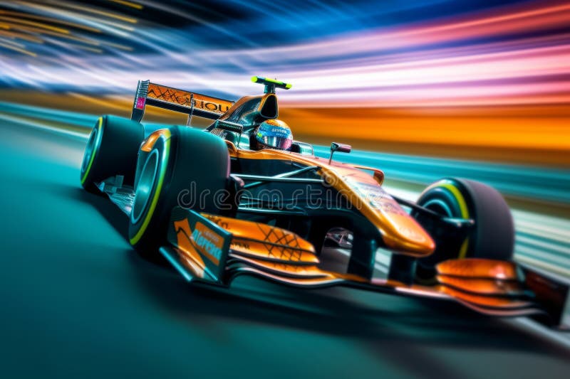 A Formula Race Car Racing on Track with Motion Blur Stock Illustration ...