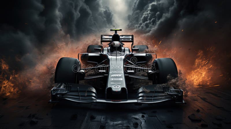 Formula 1 Racing Car Coming Out of Smoke Stock Illustration ...