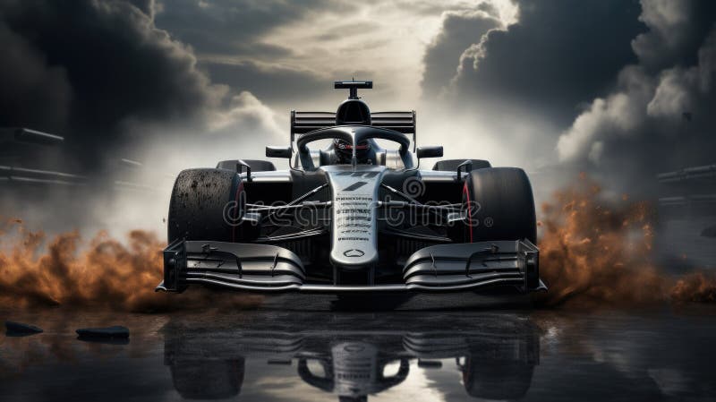 Formula 1 Racing Car Coming Out of Smoke Stock Illustration ...