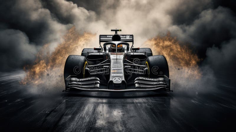 Formula 1 Racing Car Coming Out of Smoke Stock Illustration ...