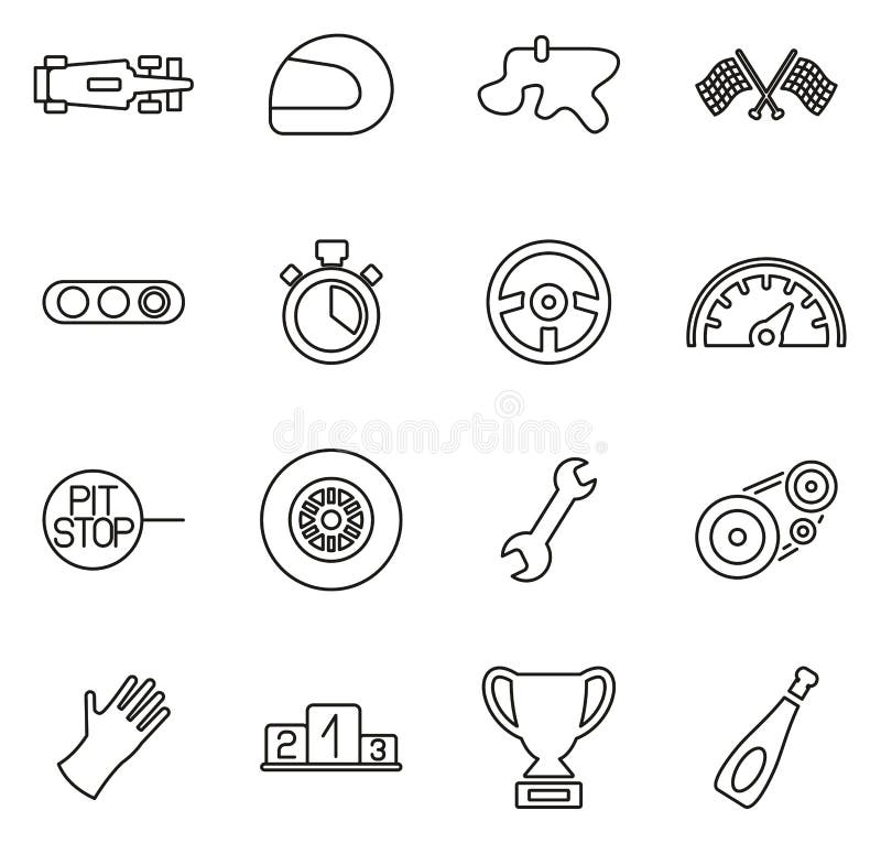 Formula 1 Racing Icons Thin Line Vector Illustration Set Stock Vector ...