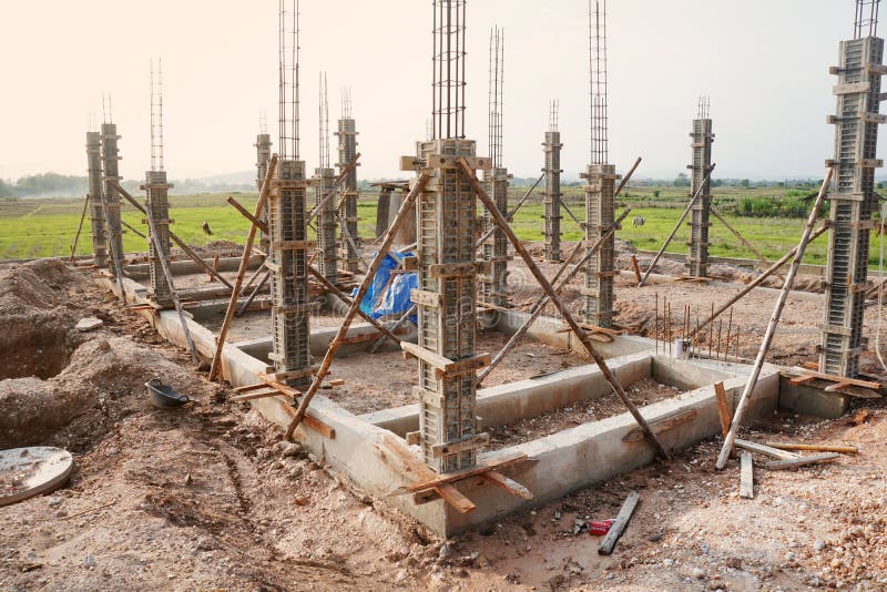 Formwork for Casting Concrete Columns on the Construction Site. Stock ...