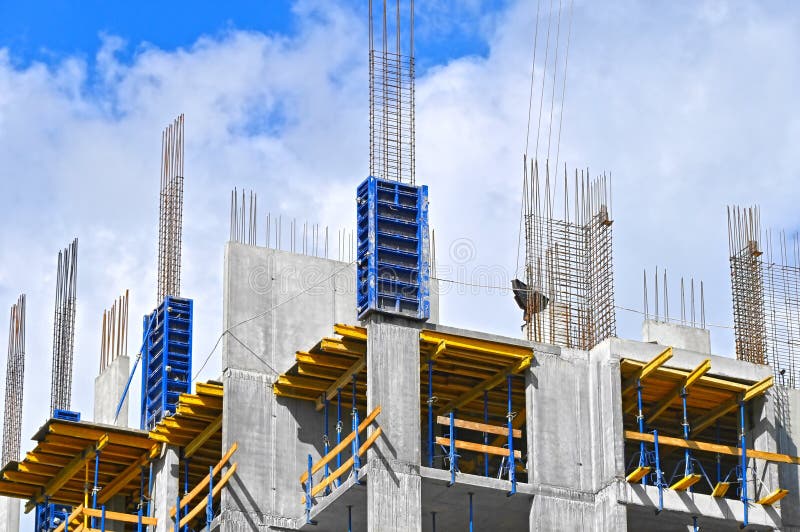 Formwork on Construction Site Stock Photo - Image of cement, blue ...