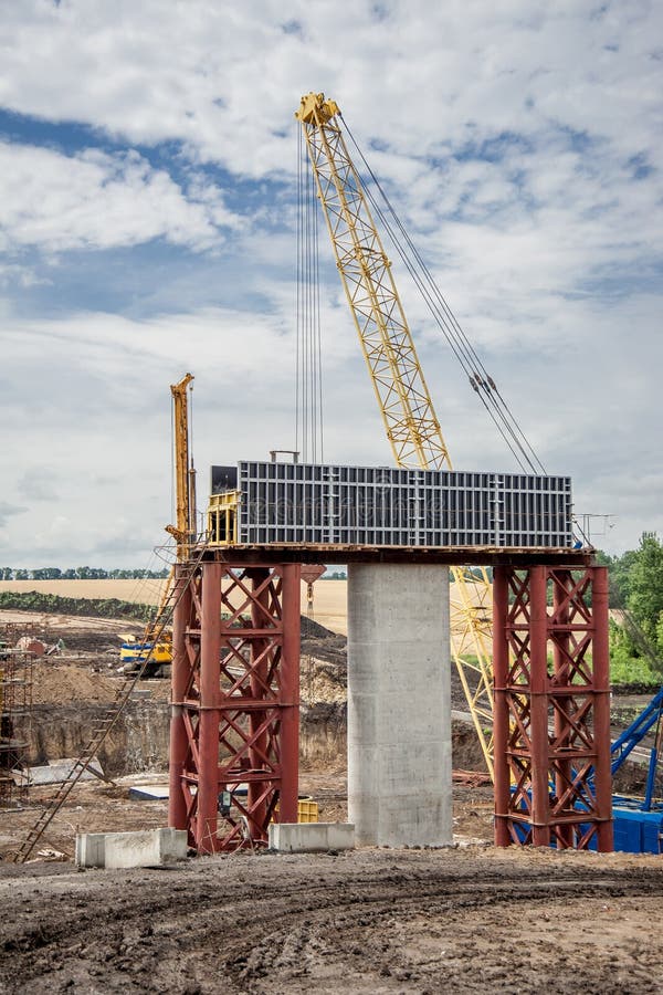 Formwork and Crane on Bridge Stock Image - Image of concrete ...