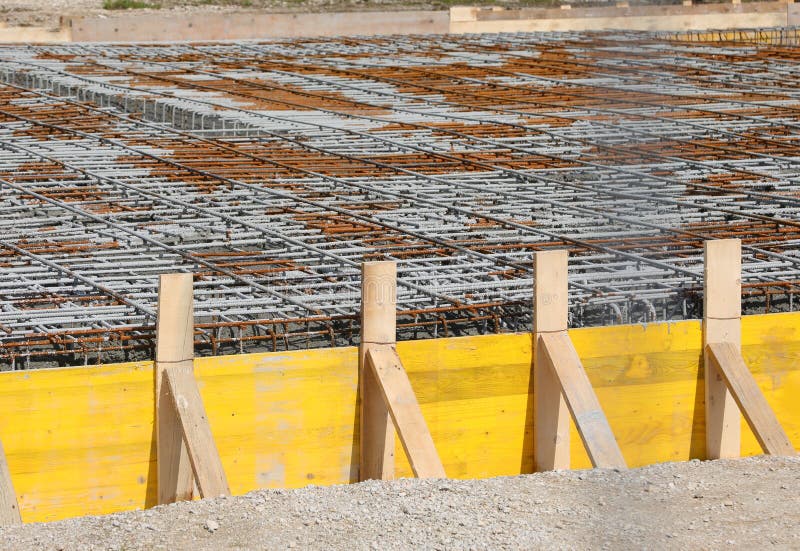 Formwork Made with Yellow Planks during Laying Cement To Make the ...