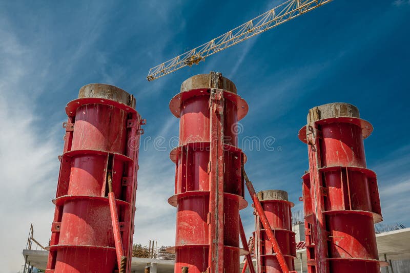 Formwork of Round Columns at the Construction Stock Image - Image of ...