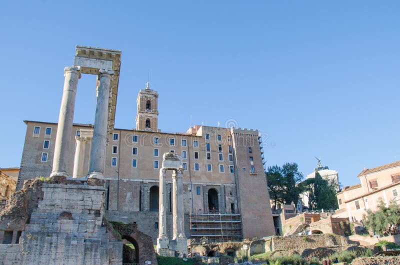 The Tabularium Building Peeking Through The Columns Of The Temple Of ...