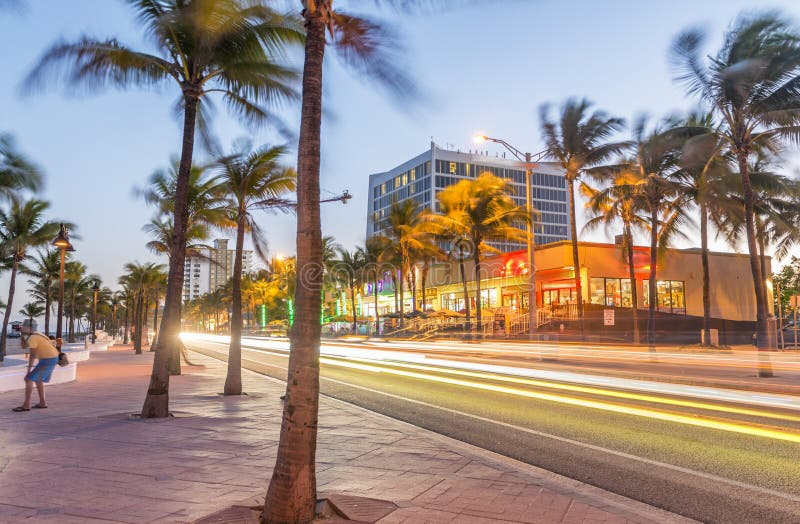 Fort Lauderdale at Night. Amazing Lights of Beach Boulevard Stock Photo ...