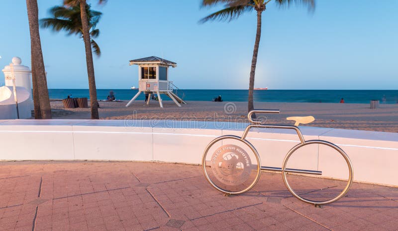Fort Lauderdale - Ocean Sidewalk at Night Stock Image - Image of bike ...