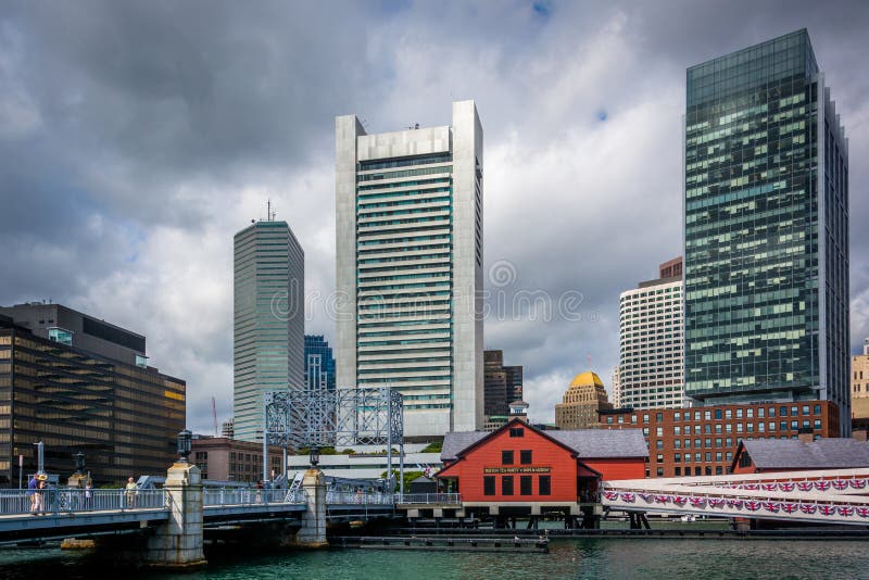 Fort Point Channel and the Boston Skyline, in Boston, Massachusetts ...