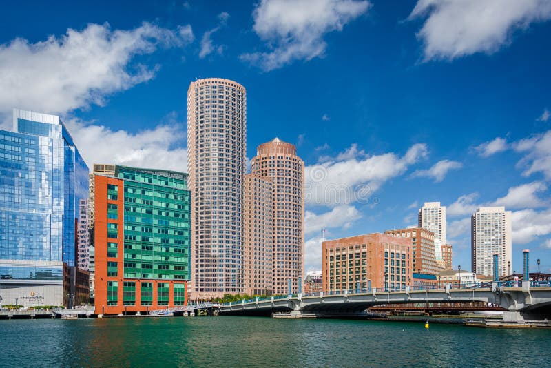 Fort Point Channel and the Boston Skyline, in Boston, Massachusetts ...
