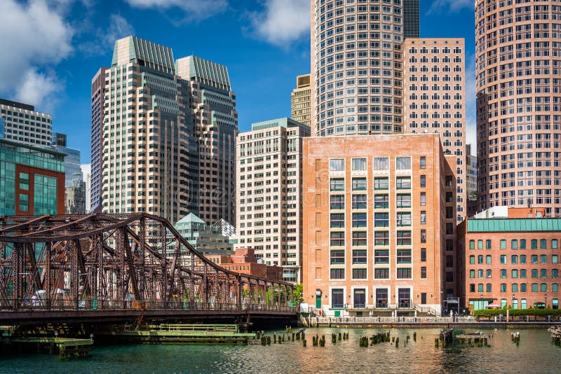 Fort Point Channel and the Boston Skyline, in Boston, Massachusetts ...