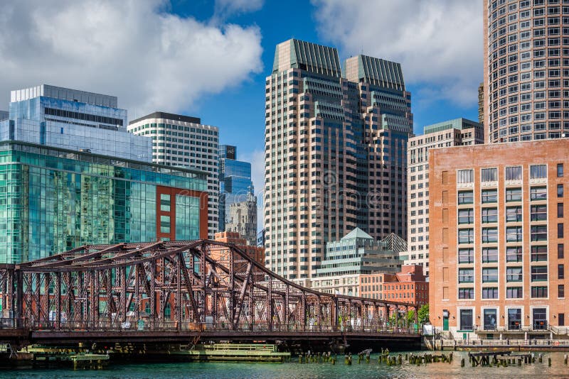 Fort Point Channel and the Boston Skyline, in Boston, Massachusetts ...