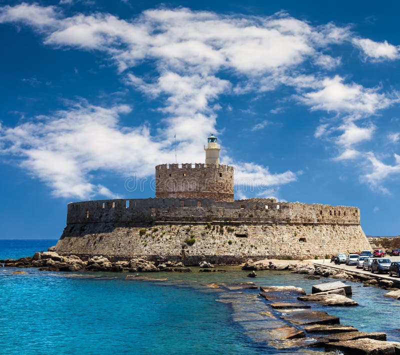 Fort Saint Nicolas Rhodes, Greece Stock Image - Image of rhodes, port ...