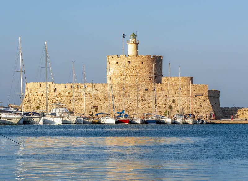 Fort of St. Nicholas in Mandraki Harbor, Rhodes, Greece Stock Image ...
