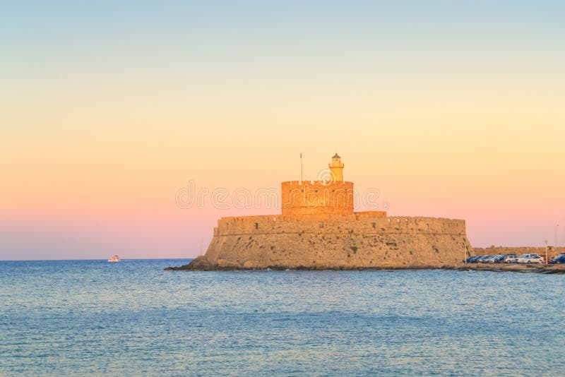 Fort of St. Nicholas, Rhodes - Greece Stock Photo - Image of evening ...