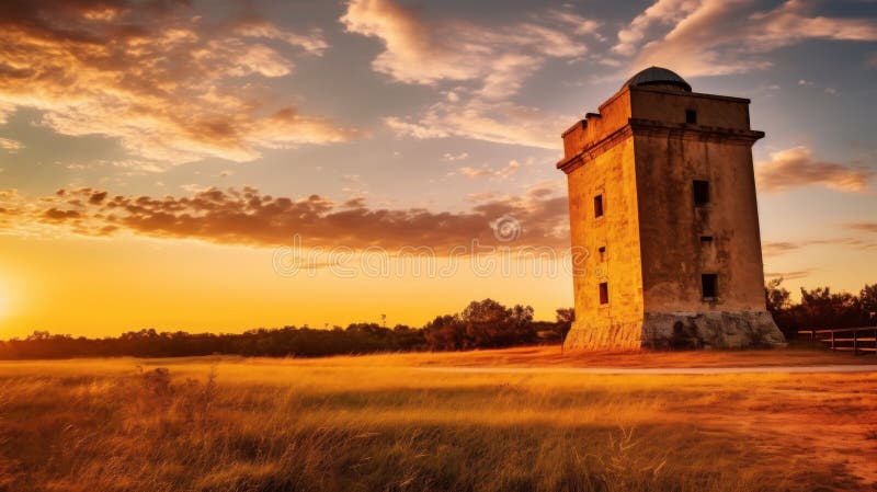 Fort Tower Bathed in Golden Hour Light Stock Illustration ...