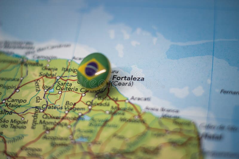 Fortaleza Pinned on a Map with the Flag of Brazil Stock Photo - Image ...
