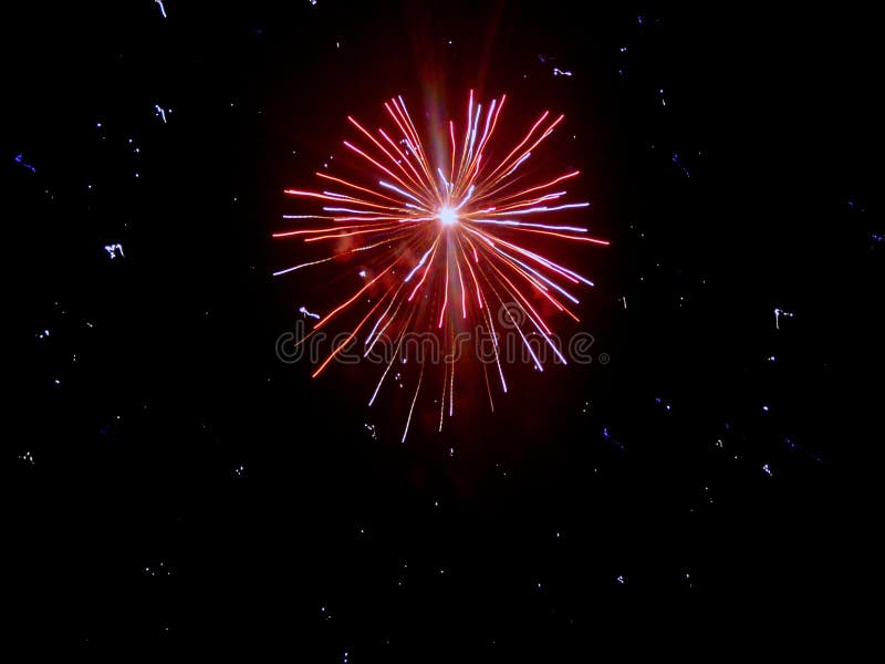 Red and White Firework Explosion in Night Sky Stock Image - Image of ...