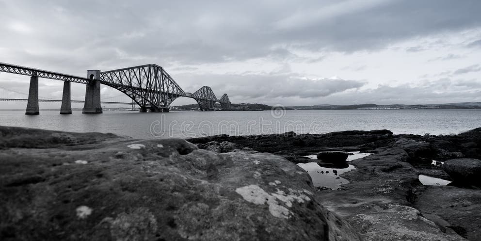 Forth Rail Bridge in Black and White Stock Photo - Image of scenic ...