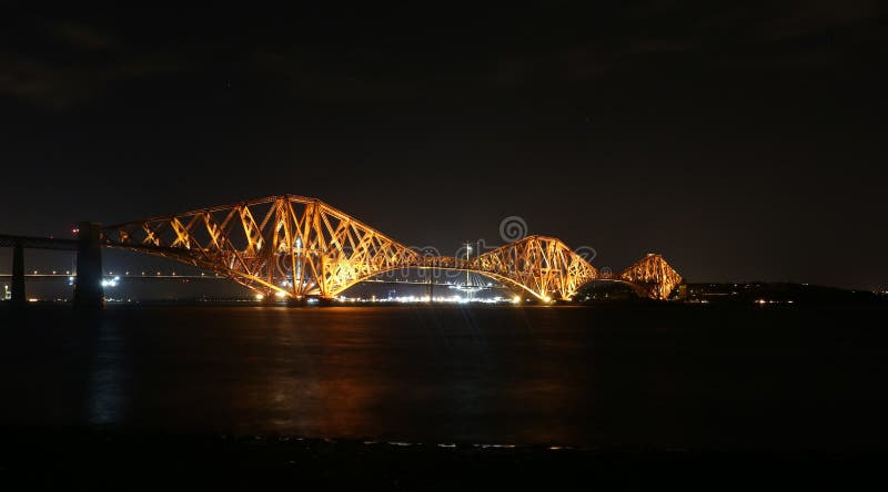 Forth Rail Bridge by night stock photo. Image of lights - 62241718