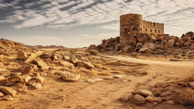 Fortification from Ancient Times in Desert Rocks Stock Illustration ...