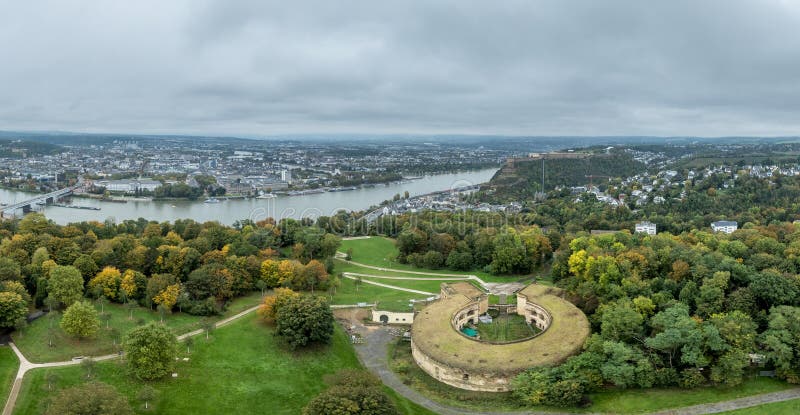 Aerial View of Fort Asterstein in Koblenz, with Ehrenbreitstein ...