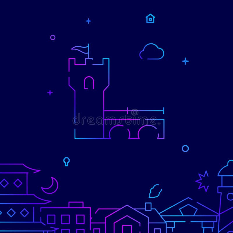 Fortress with Bridge Gradient Line Icon, Vector Illustration Stock Illustration - Illustration ...
