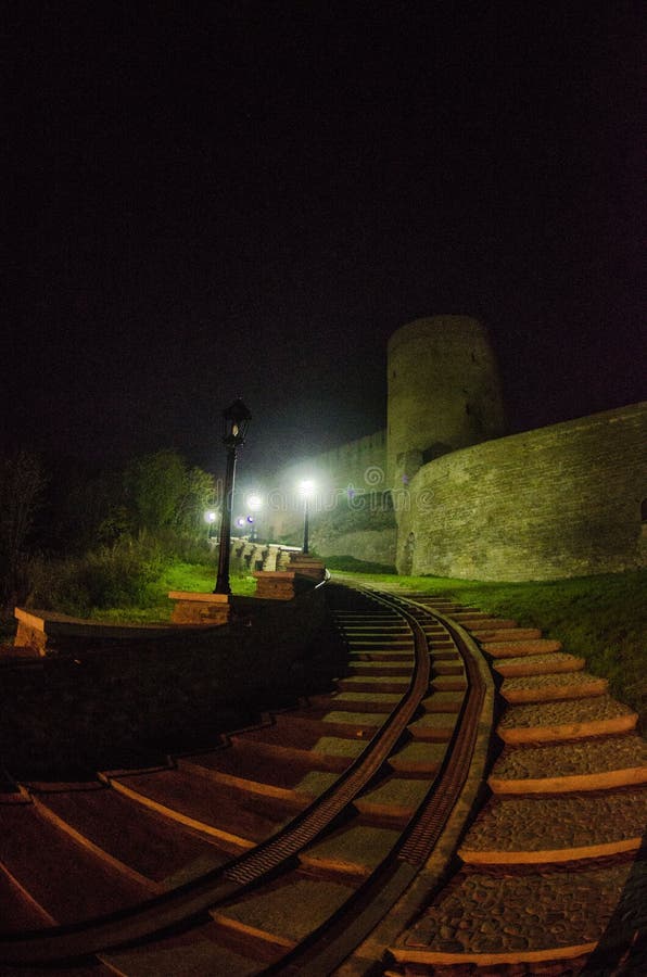 Fortress entrance at night stock image. Image of haunted - 80644433