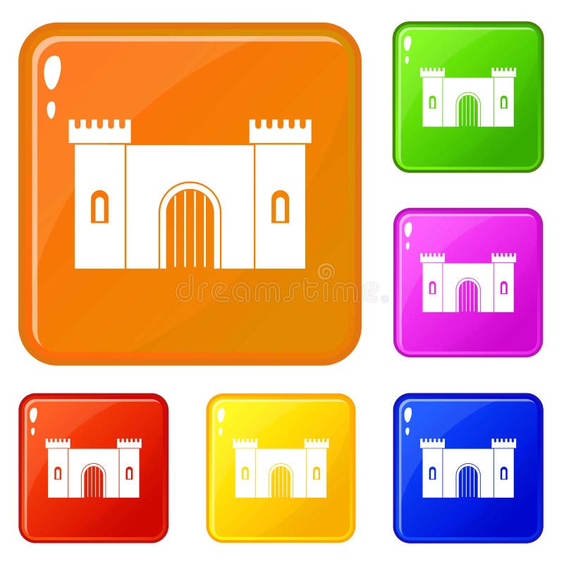 Fortress with Gate Icons Set Vector Color Stock Vector - Illustration ...