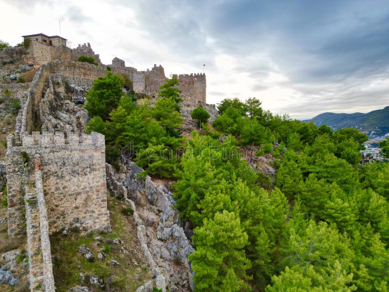 Fortress on a Rock Coniferous Trees View Stock Photo - Image of gray ...