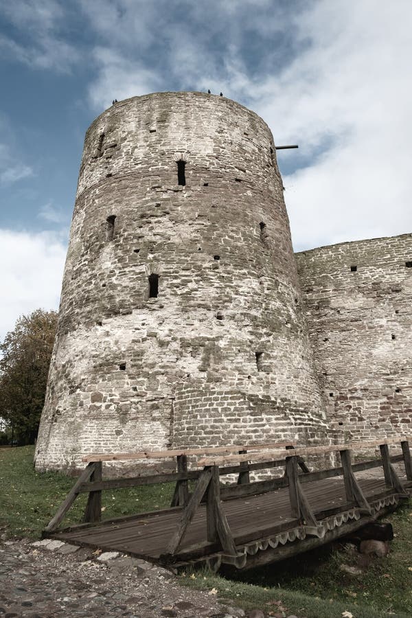 Fortress Tower with a Bridge in an Ancient Russian Fortress Stock Photo ...